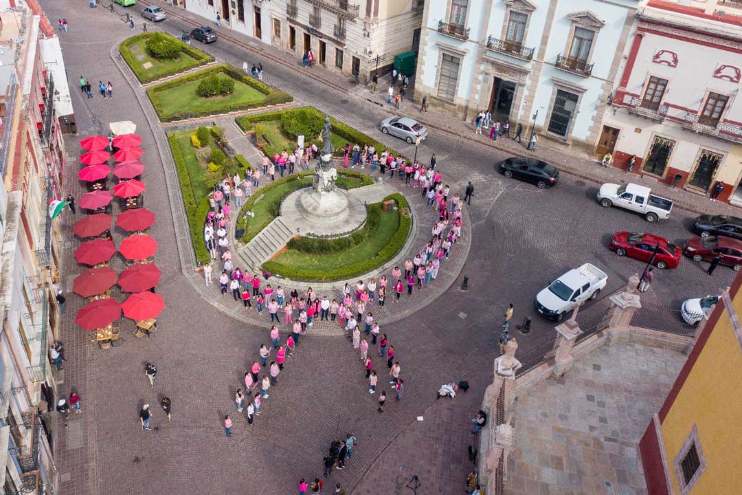 Forman monumental moño rosa en apoyo a las mujeres que luchan contra el ...
